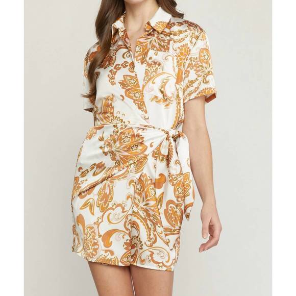 entro | Dresses | New Entro Paisley Satin Wrap Dress In Orange | Poshmark